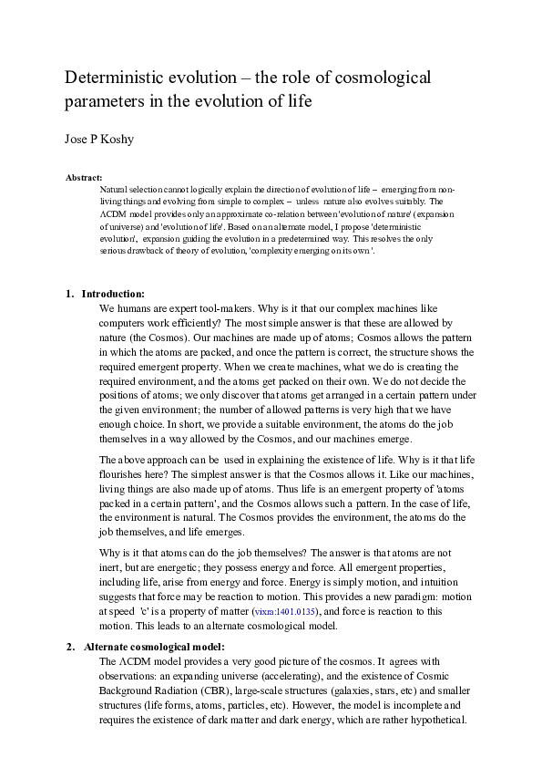 (PDF) Deterministic Evolution – the Role of Cosmological Parameters in ...