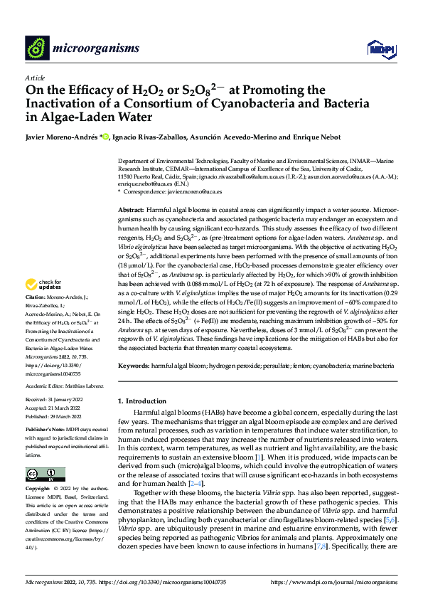 (PDF) On the Efficacy of H2O2 or S2O82− at Promoting the Inactivation ...
