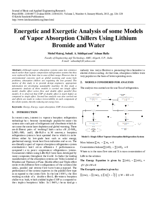 Pdf Energetic And Exergetic Analysis Of Some Models Of Vapor Absorption Chillers Using Lithium