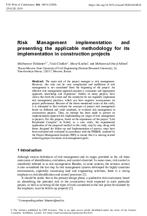 (PDF) Risk Management implementation and presenting the applicable ...