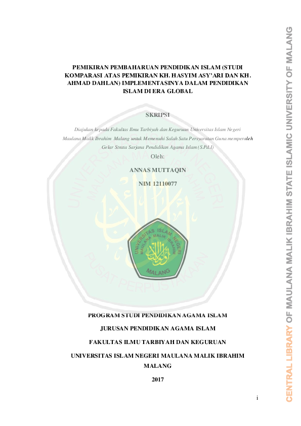 (PDF) Pemikiran pembaharuan Pendidikan Islam: Studi komparasi atas pemikiran KH. Hasyim Asy’ari ...