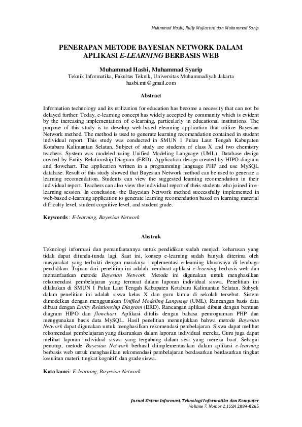 (PDF) Penerapan Metode Bayesian Network Dalam Aplikasi E-Learning Berbasis Web