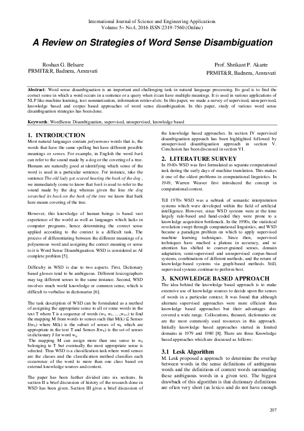 (PDF) A Review on Strategies of Word Sense Disambiguation