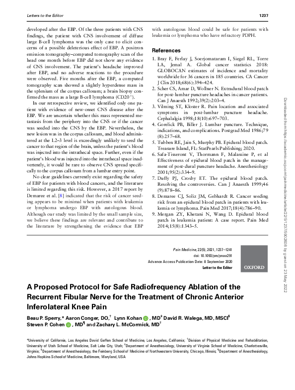 (PDF) A Proposed Protocol for Safe Radiofrequency Ablation of the ...