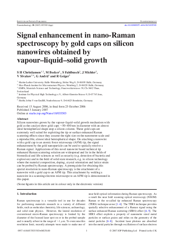(PDF) Signal enhancement in nano-Raman spectroscopy by gold caps on ...