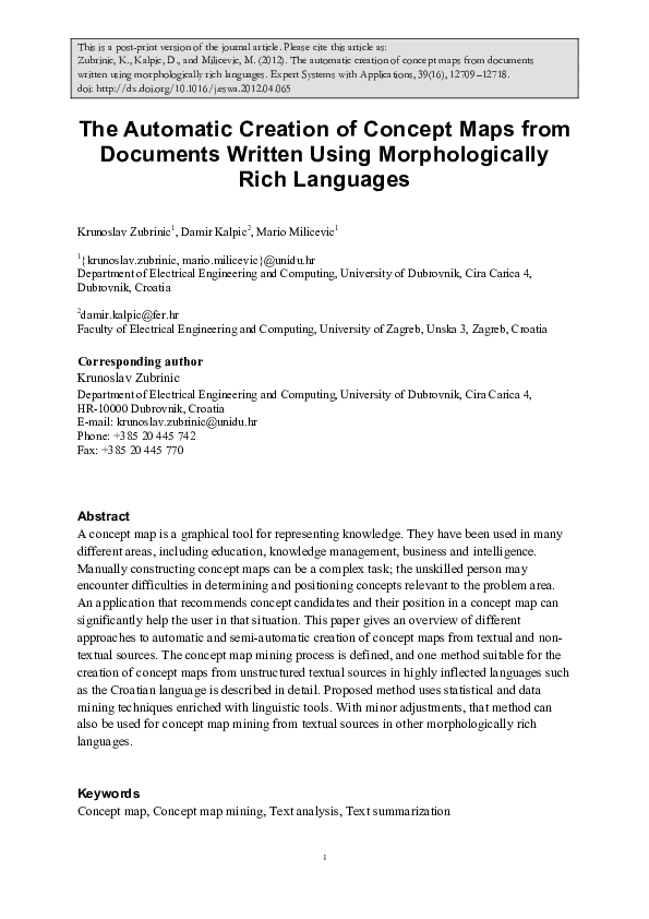 (PDF) The automatic creation of concept maps from documents written ...