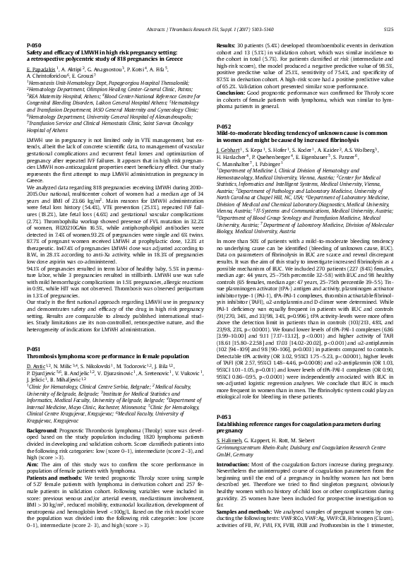 (PDF) P-051: Thrombosis lymphoma score performance in female population