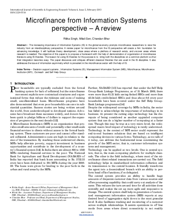 (PDF) Microfinance from Information Systems perspective – A review