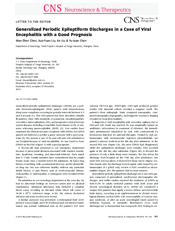 (PDF) Generalized Periodic Epileptiform Discharges in a Case of Viral ...