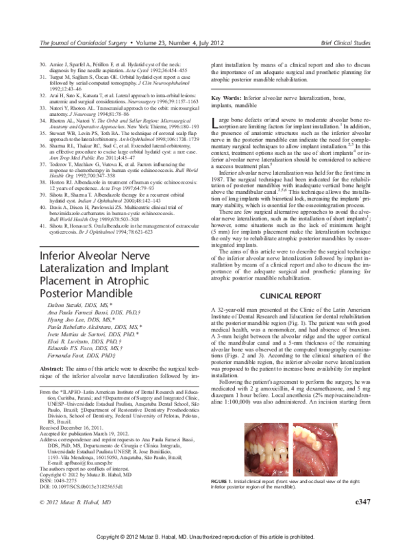 (PDF) Inferior Alveolar Nerve Lateralization and Implant Placement in ...