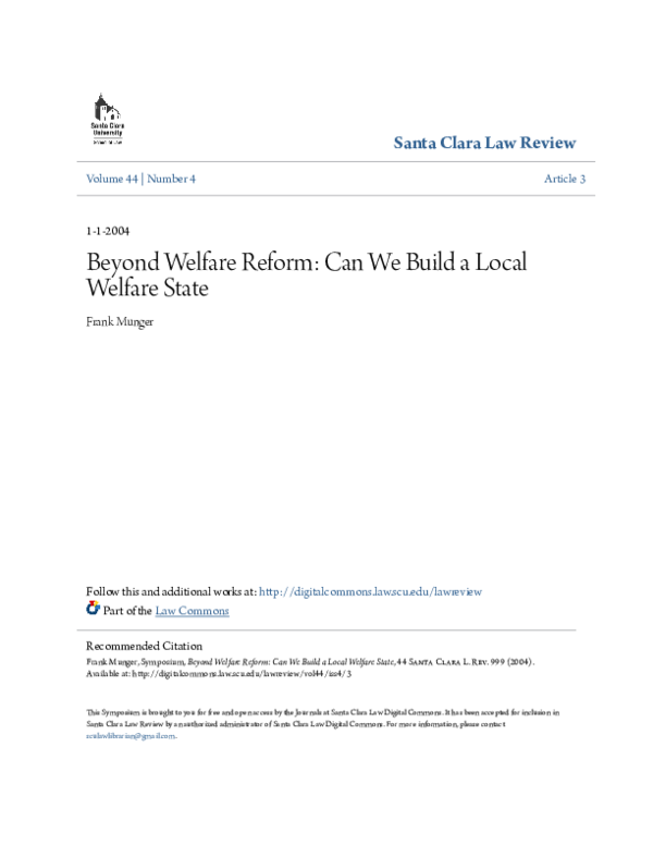 (PDF) Beyond Welfare Reform: Can we Build a Local Welfare State?