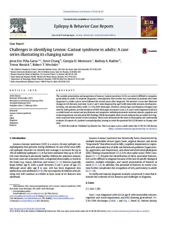 (PDF) Challenges in identifying Lennox-Gastaut syndrome in adults: A ...
