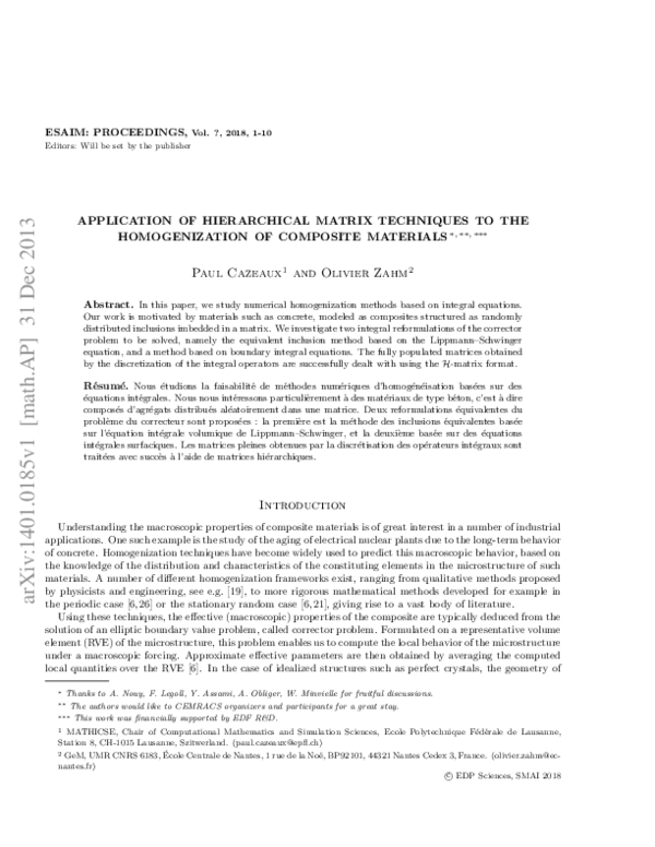 (PDF) Application of Hierarchical Matrix Techniques To The Homogenization of Composite Materials