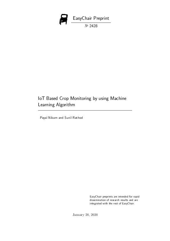 Pdf Iot Based Crop Monitoring By Using Machine Learning Algorithm 8205