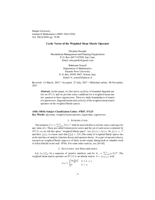 (PDF) Cyclic Vector of the Weighted Mean Matrix Operator