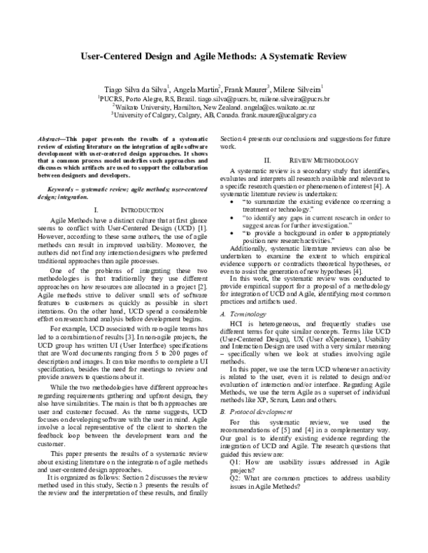 Pdf User Centered Design And Agile Methods A Systematic Review