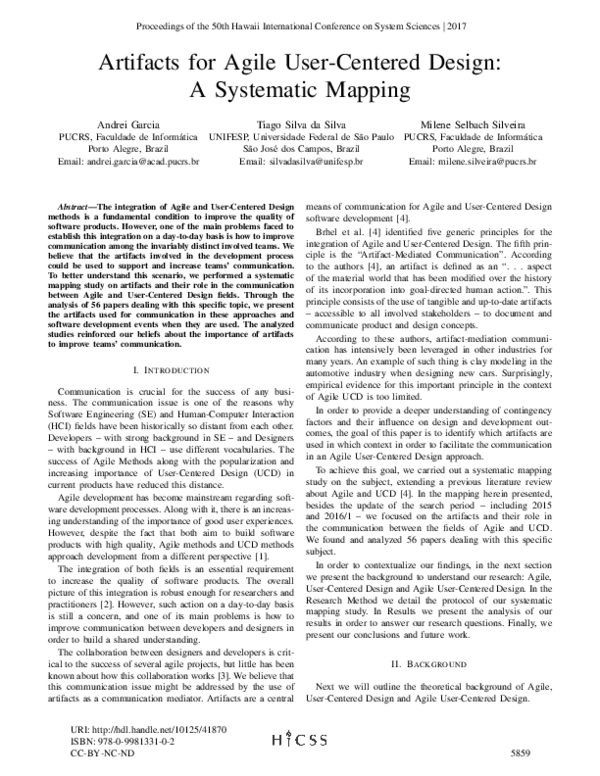 Pdf Artifacts For Agile User Centered Design A Systematic Mapping
