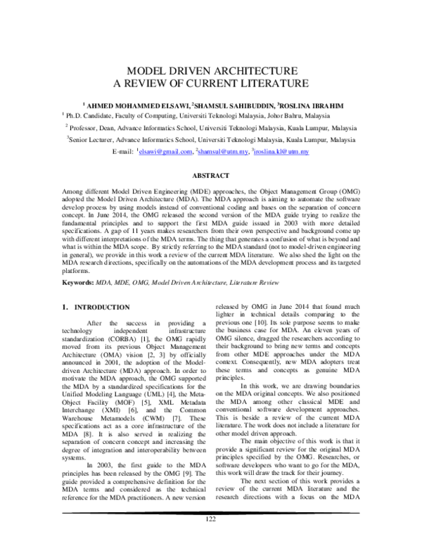 Pdf Model Driven Architecture A Review Of Current Literature