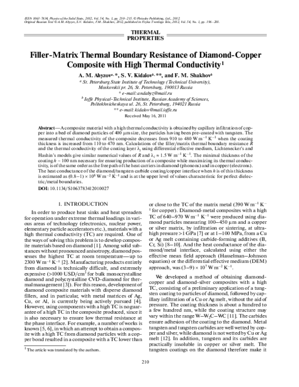 (PDF) Filler-matrix thermal boundary resistance of diamond-copper ...