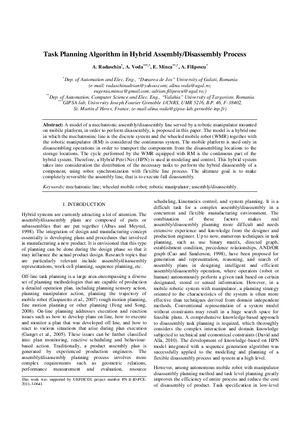 (PDF) Task Planning Algorithm in Hybrid Assembly/Disassembly Process