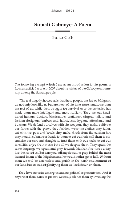 (PDF) Somali Gabooye: A Poem