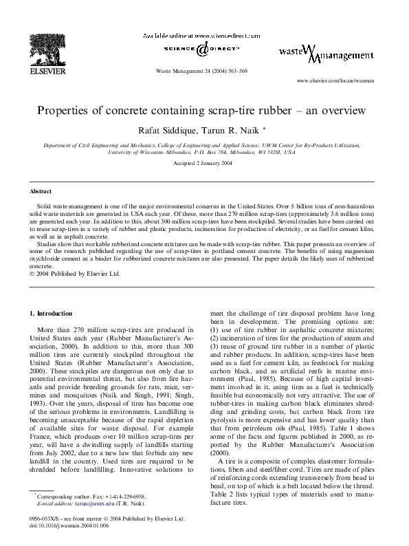 (PDF) Properties of concrete containing scrap-tire rubber – an overview