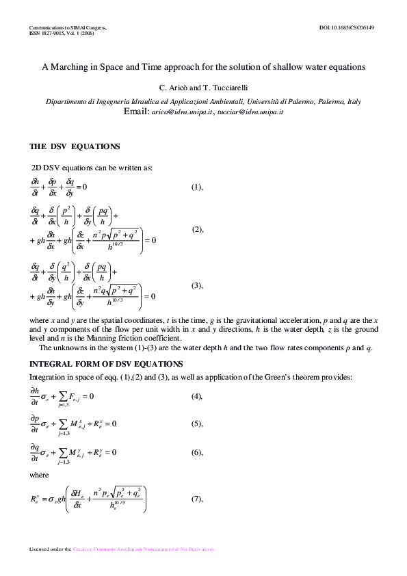 Pdf A Marching In Space And Time Approach For The Solution Of Shallow