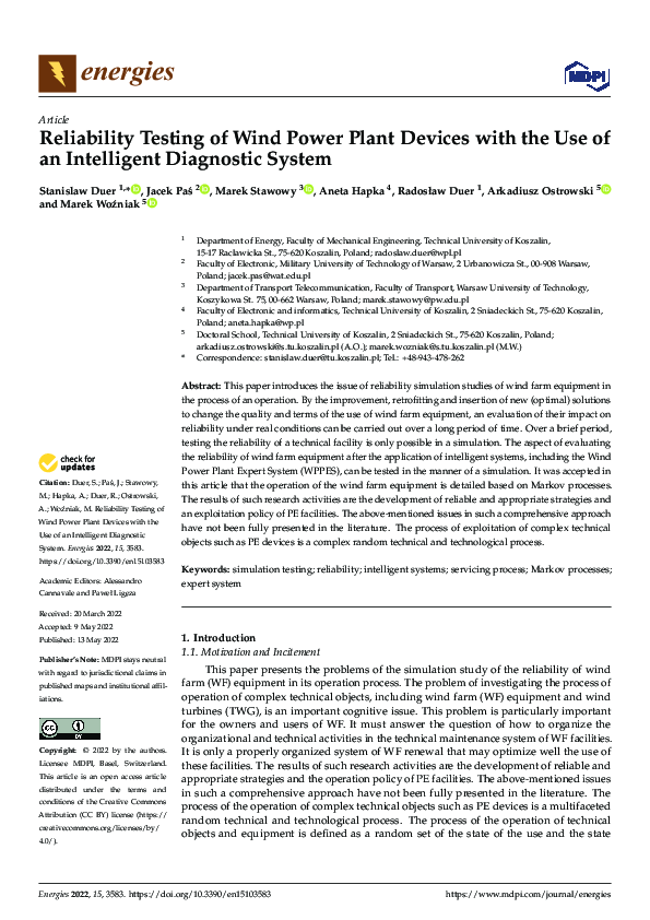 (PDF) Reliability Testing of Wind Power Plant Devices with the Use of ...