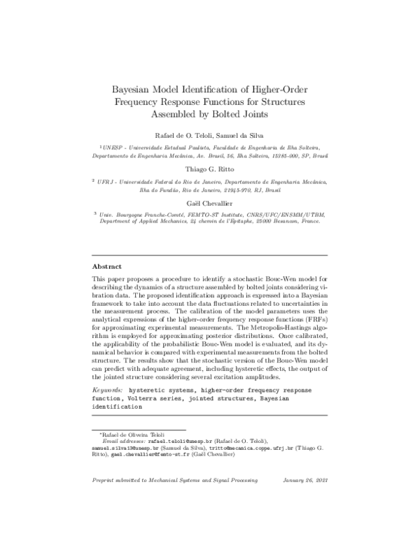 Pdf Bayesian Model Identification Of Higher Order Frequency Response Functions For Structures