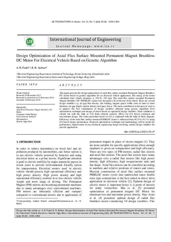 Design Optimization of Axial Flux Surface Mounted Permanent Magnet ...