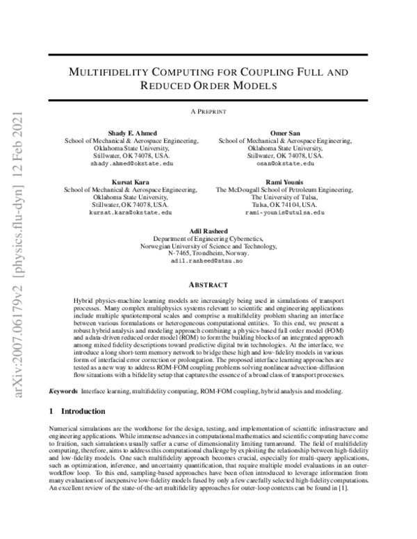 (PDF) Multifidelity computing for coupling full and reduced order models