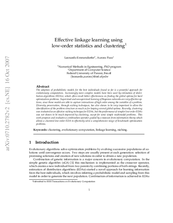 (PDF) Effective Linkage Learning Using Low-Order Statistics and Clustering