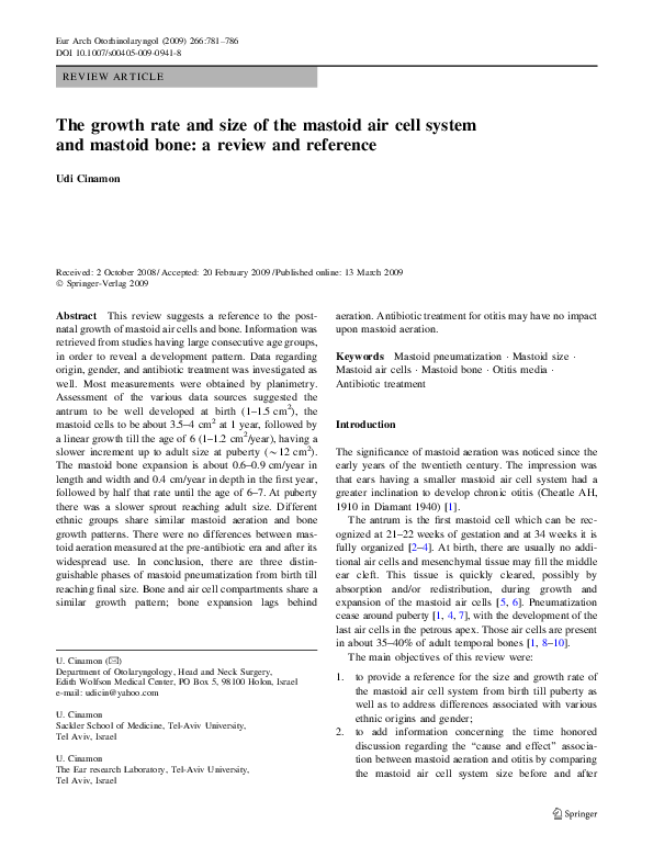 (PDF) The growth rate and size of the mastoid air cell system and ...