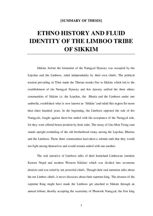(PDF) Ethno history and fluid identity of the Limboo tribe of Sikkim