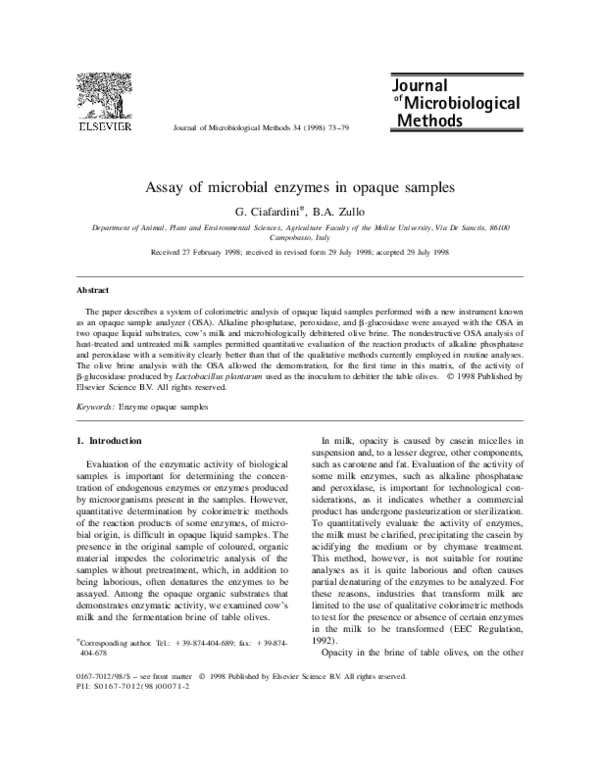(PDF) Assay of microbial enzymes in opaque samples