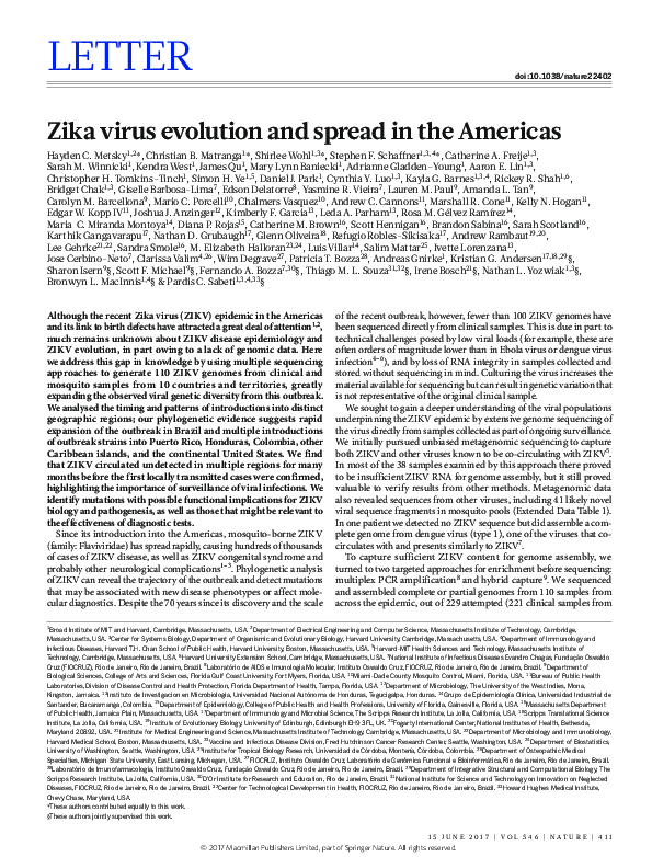 (PDF) Zika virus evolution and spread in the Americas