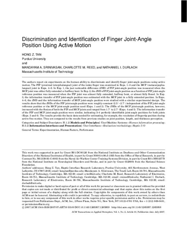 (PDF) Discrimination and identification of finger joint-angle position ...