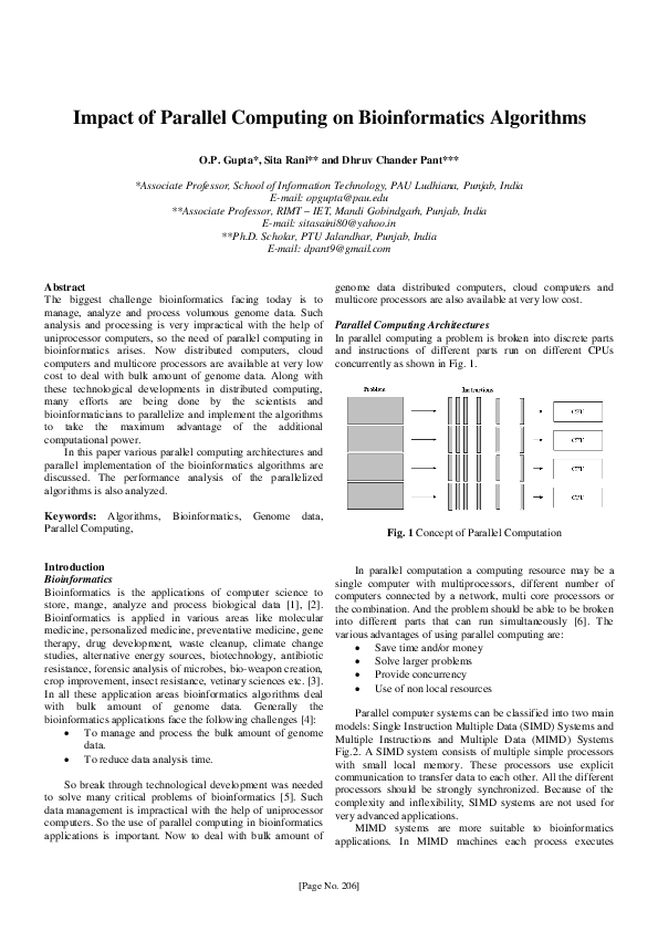 (PDF) Impact of Parallel Computing on Bioinformatics Algorithms (PDF) Impact of Parallel Computing on Bioinformatics Algorithms