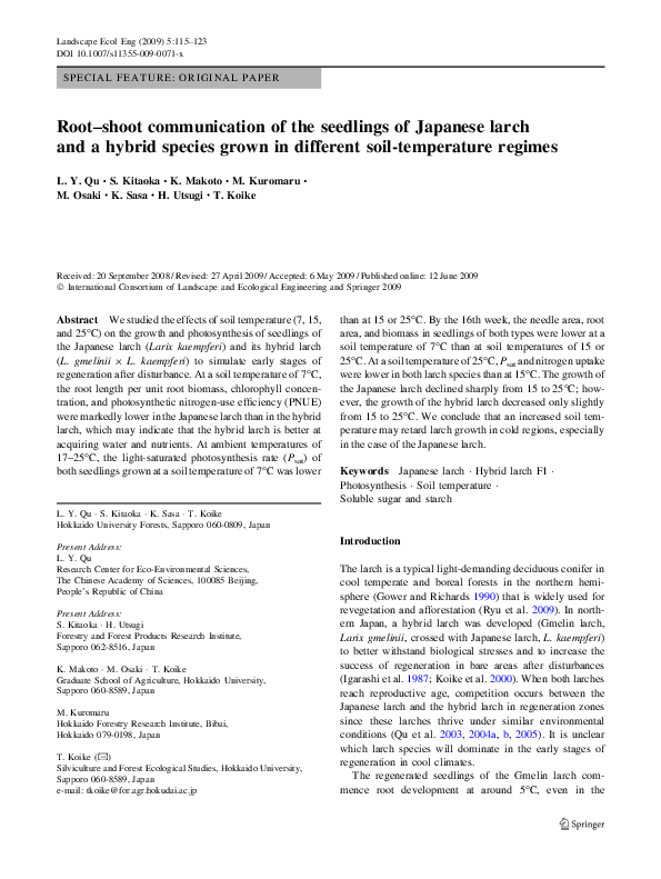 (PDF) Root–shoot communication of the seedlings of Japanese larch and a ...