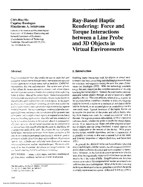 Pdf Ray Based Haptic Rendering Force And Torque Interactions Between A Line Probe And 3d