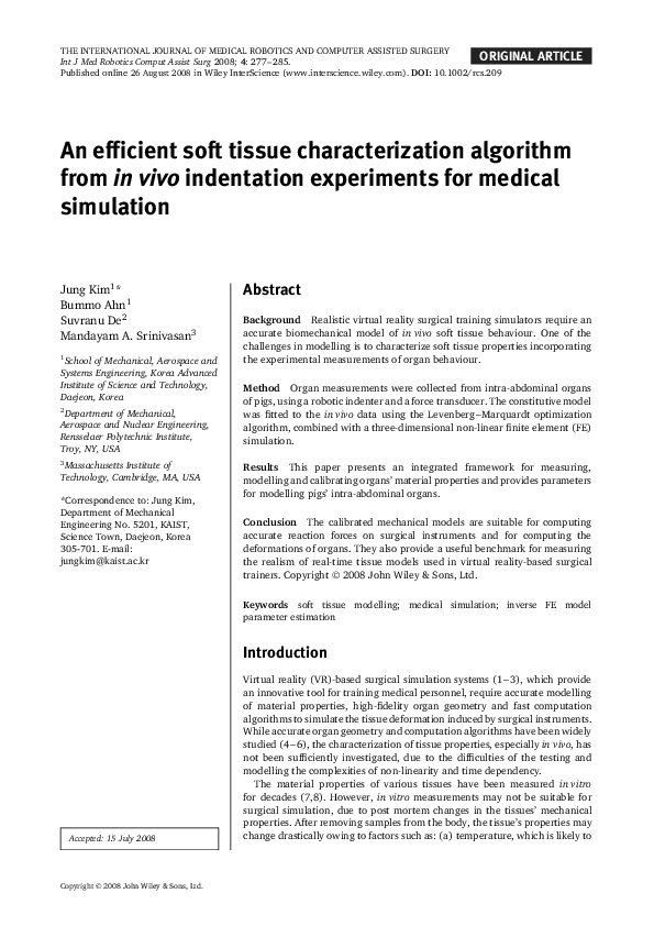 Pdf An Efficient Soft Tissue Characterization Algorithm From In Vivo Indentation Experiments