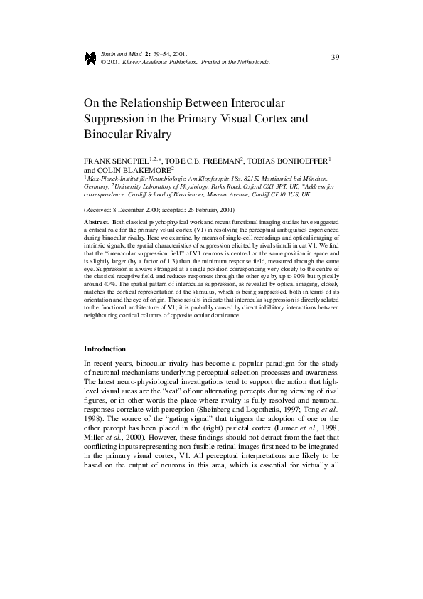 (PDF) On the relationship between interocular suppression in the primary visual cortex and ...