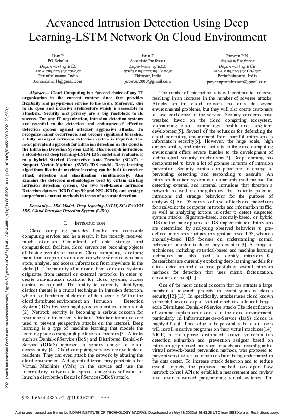 (PDF) Advanced Intrusion Detection Using Deep Learning-LSTM Network On ...