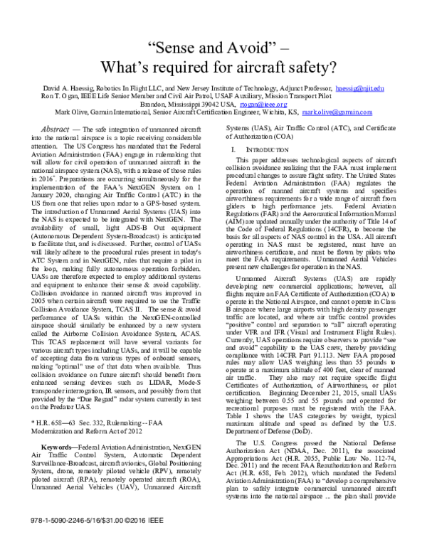 (PDF) “Sense and Avoid” - What's required for aircraft safety?