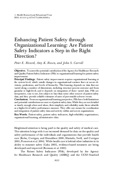 (PDF) Enhancing Patient Safety through Organizational Learning: Are ...
