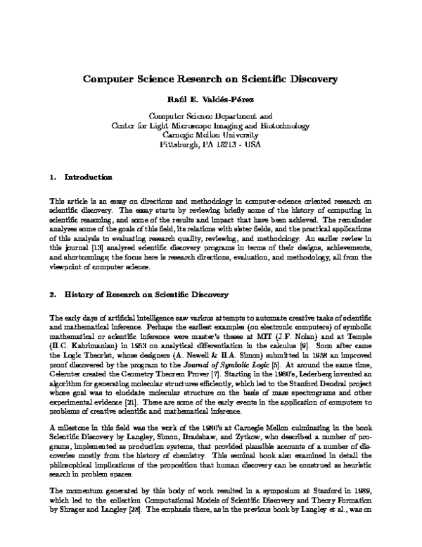 (PDF) Computer science research on scientific discovery