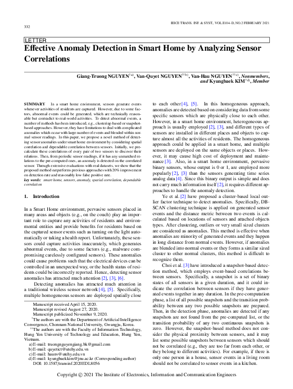 (PDF) Effective Anomaly Detection in Smart Home by Analyzing Sensor ...
