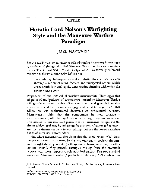 (PDF) Horatio Lord Nelson's Warfighting Style and the Maneuver Warfare ...