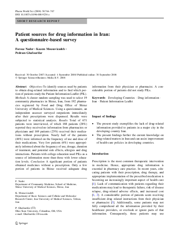 (PDF) Patient sources for drug information in Iran: A questionnaire ...