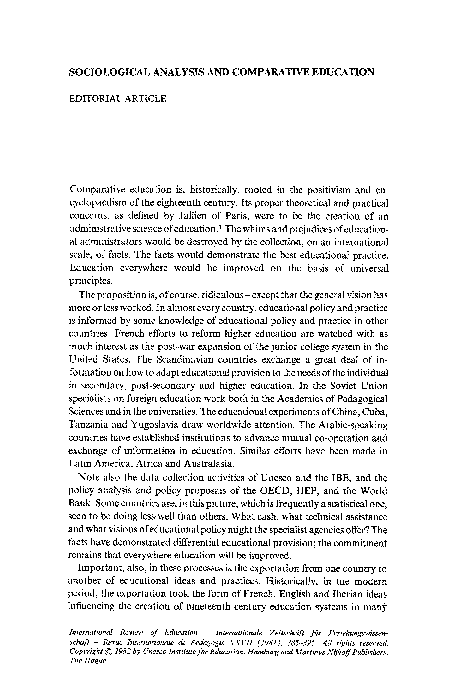 (PDF) Sociological analysis and comparative education | Robert Cowen ...